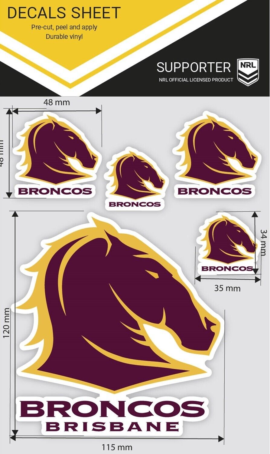 NRL Logo Sticker Decal Sheet - Brisbane Broncos - Stickers – STORMERS ...