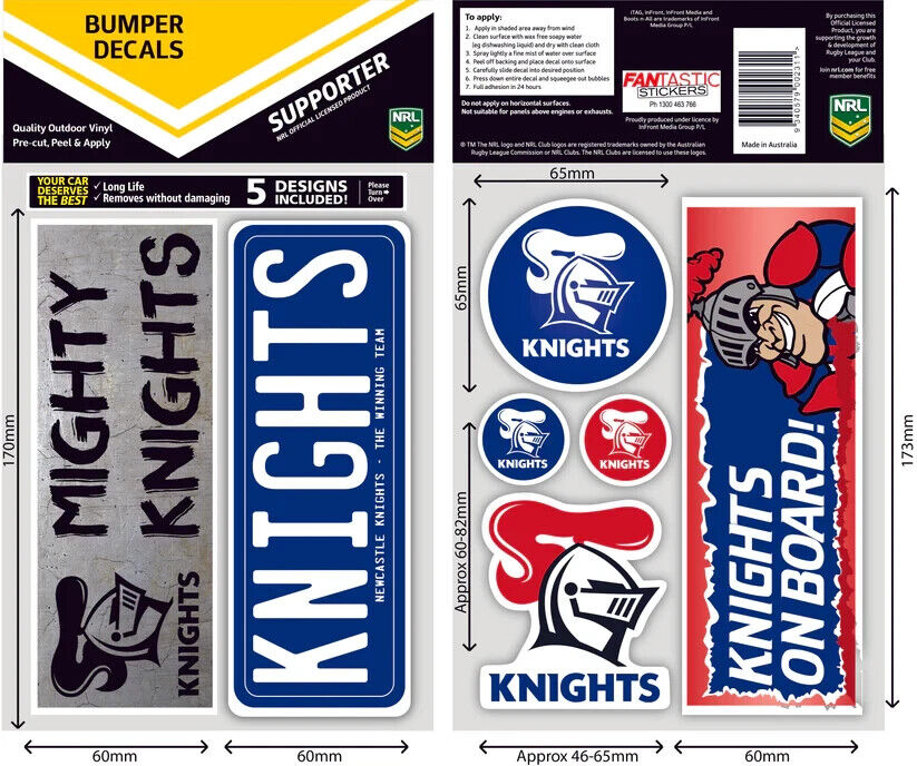 NRL Bumper Decal Sheet Set - Newcastle Knights - Team Logo Sticker - 1 ...