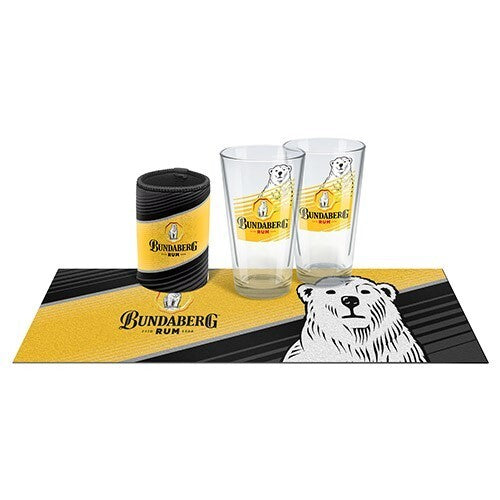 Bundaberg Rum Bar Essentials Pack - Bundy Rum - 2 x Glass - Bar Mat ...