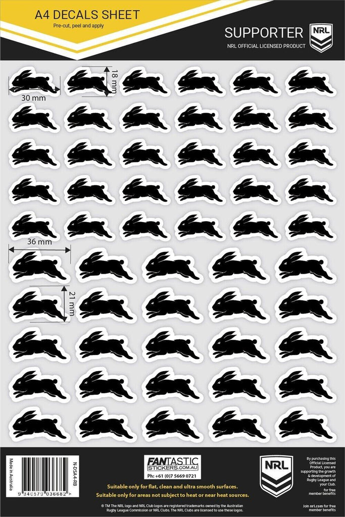 NRL A4 Decal Sheet - South Sydney Rabbitohs - Sticker