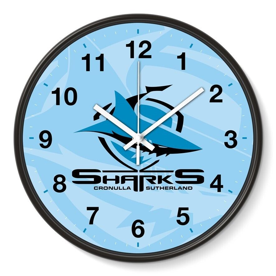 NRL Wall Clock - Cronulla Sharks - Plastic - 30cm Diameter - Team Logo ...