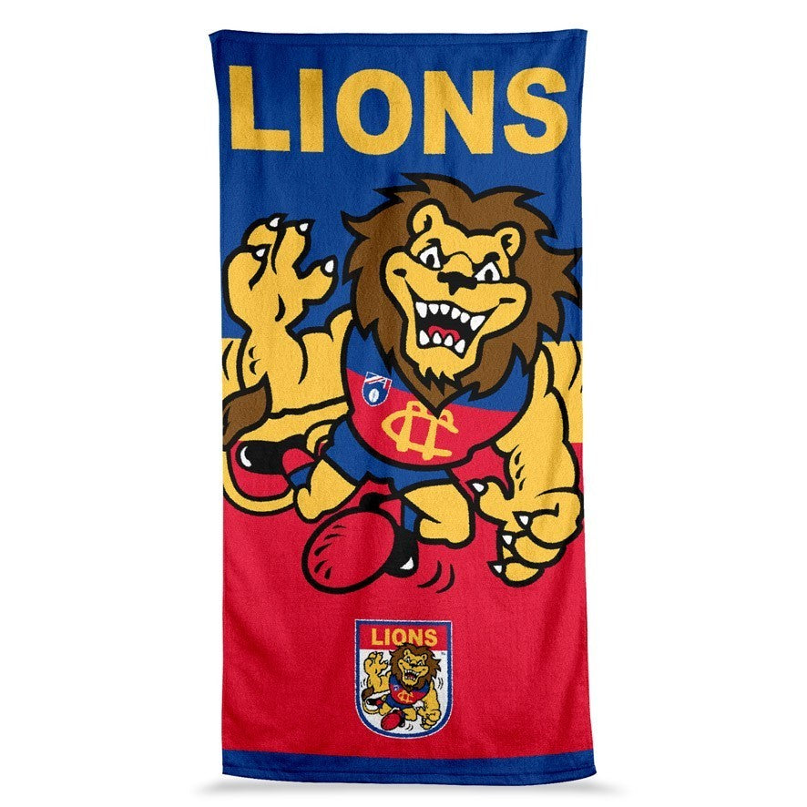 AFL Jumbo Beach Towel - Brisbane Lions - Team Mascot - 90cmx170cm ...