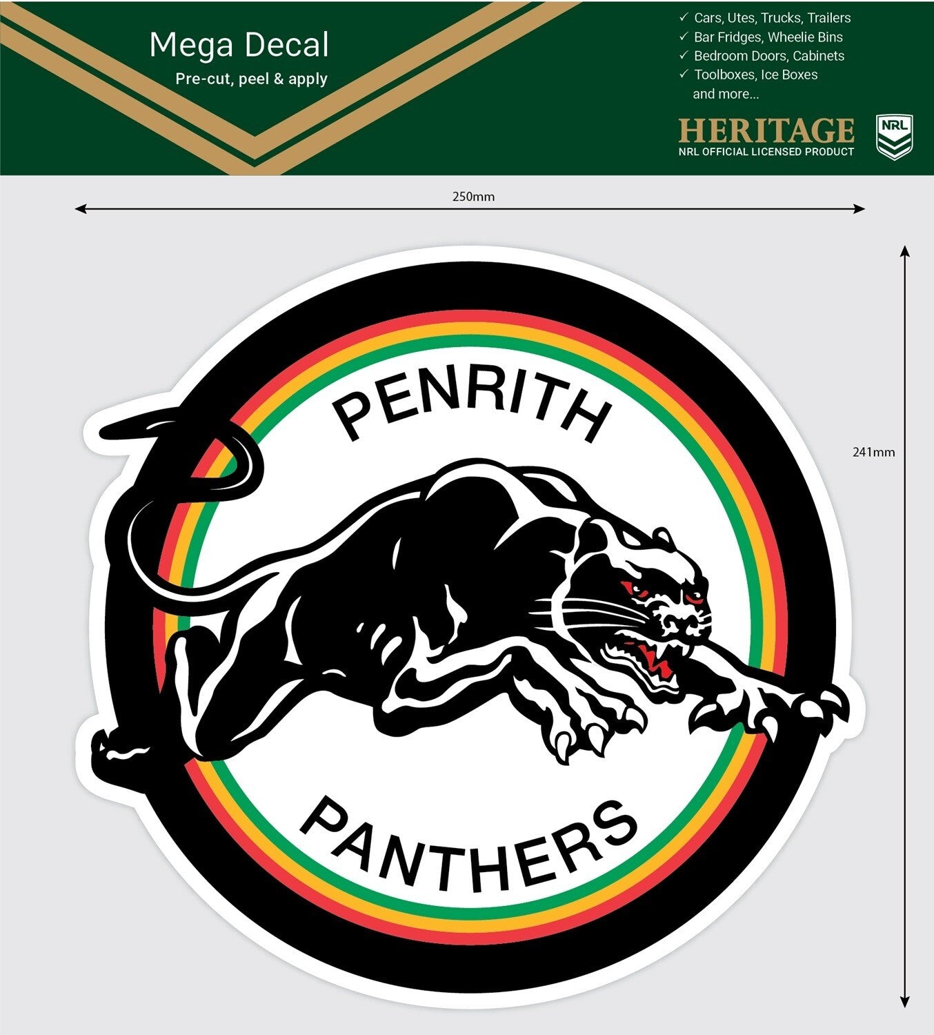 NRL Mega Heritage Decal - Penrith Panthers - Black - Car Sticker 250mm ...