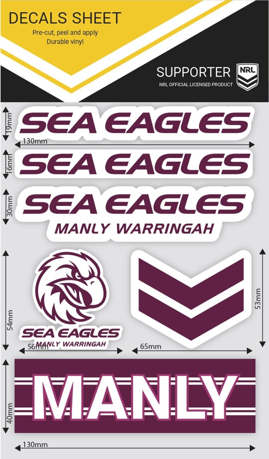 NRL Sticker Decal Sheet - Manly Sea Eagles - Stickers Wordmark - NEW ...
