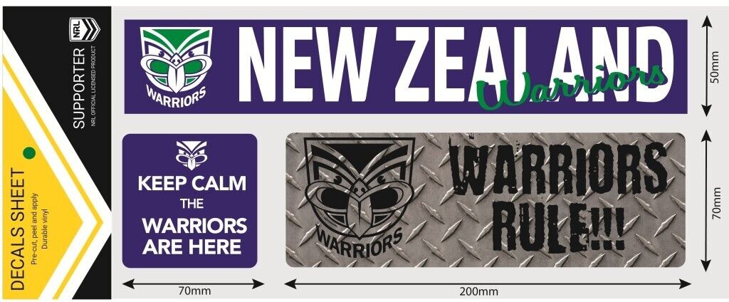 NRL Car Window Decal Set - 3 Stickers - New Zealand Warriors - 280mm ...