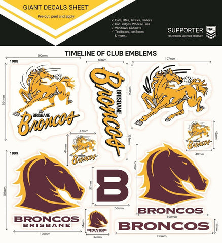 NRL Giant Decal Sheet - Brisbane Broncos - Timeline Of Club Logos - St