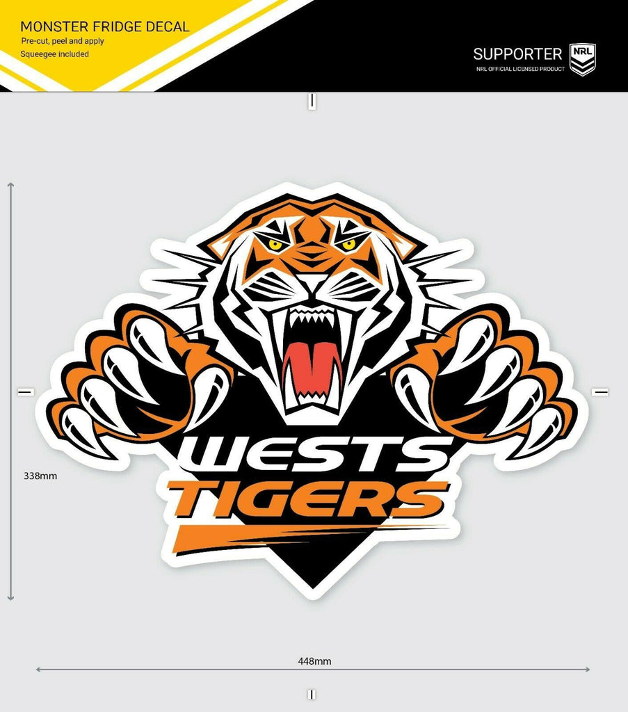 NRL Fridge Decal - West Tigers - Team Logo Sticker - 338x448mm