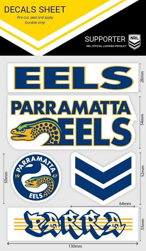 NRL Sticker Decal Sheet - Parramatta Eels - Stickers Wordmark