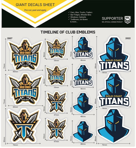 NRL Giant Decal Sheet - Gold Coast Titans - Timeline Of Club Logos - S